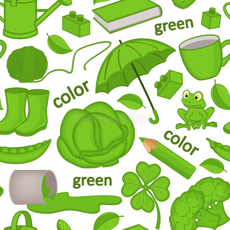 Seamless Pattern with Green Objects Stock Vector - Illustration of ...