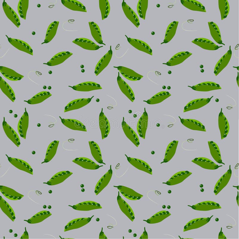 Seamless Pattern: Green Pea Pods and Peas on a Gray Background. Stock ...