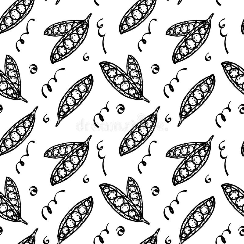 Seamless Pattern of Green Peas and Spots, Hand-drawn Doodle in Sketch ...