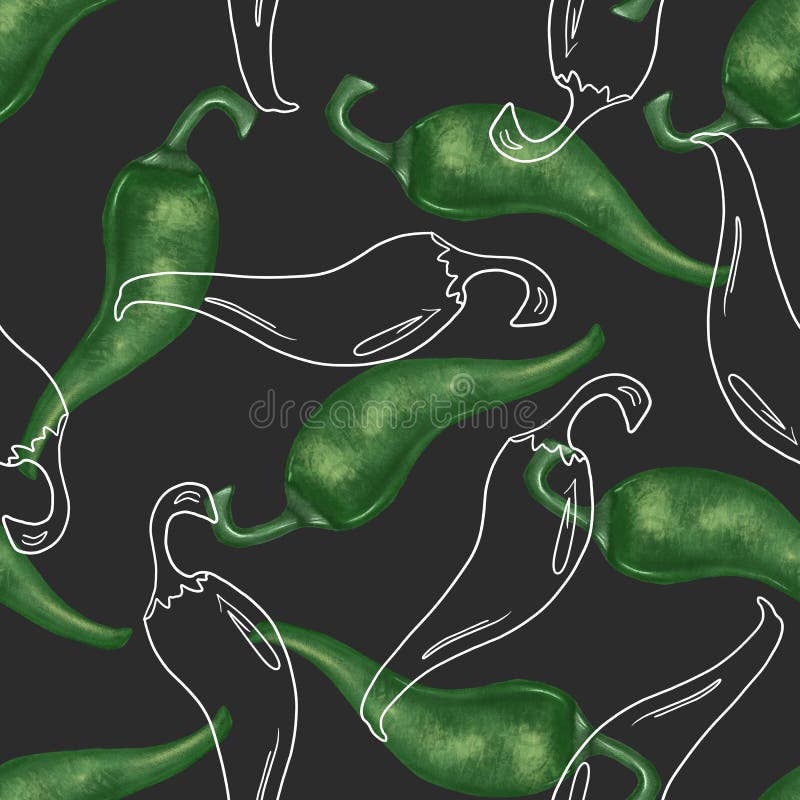 Seamless Pattern with Green Peppers, Graphic Style Stock Illustration ...