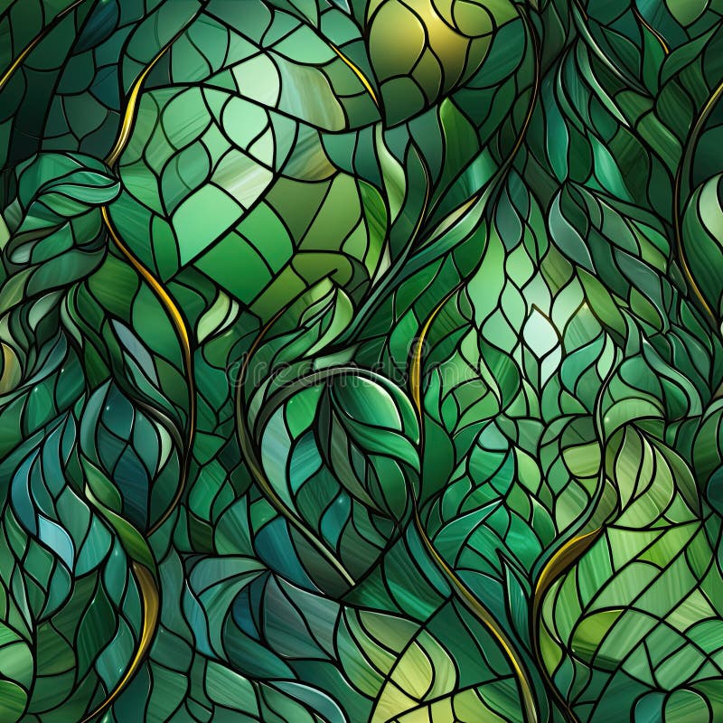 Seamless Pattern with Green Stained Glass Window Texture Stock ...