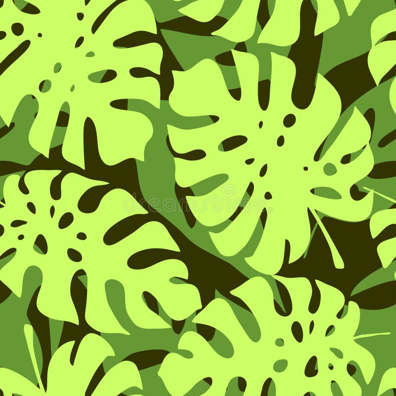 Seamless Pattern in Green Tones from the Contours of Tropical Leaves ...