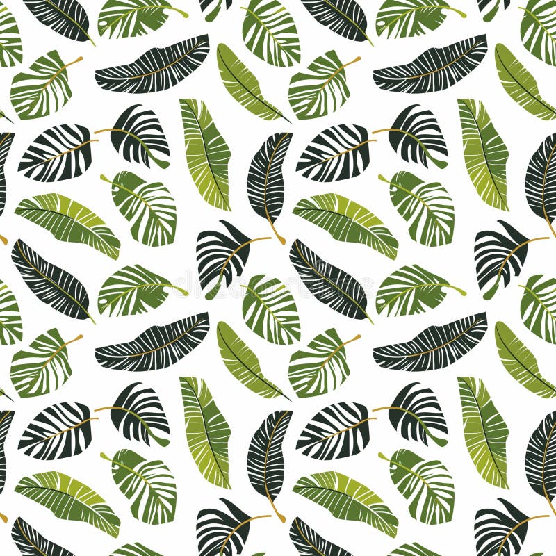Seamless Pattern with Green Tropical Leaves Isolated on White ...