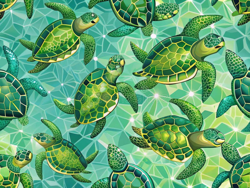 Seamless Pattern of Green Turtles a Vibrant and Repeating Design for ...