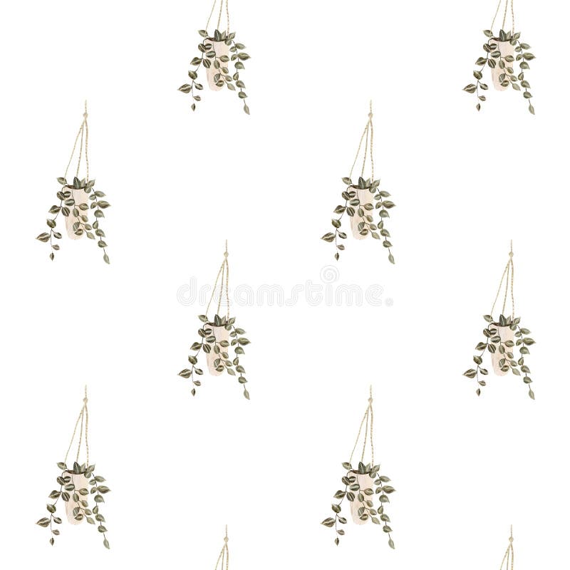 Seamless Pattern with Greenery in Flowers Pots. Floral Illustration on ...