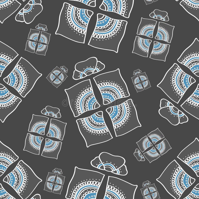 Seamless Pattern Grey and Blue Ornamental Present Box Stock Vector ...