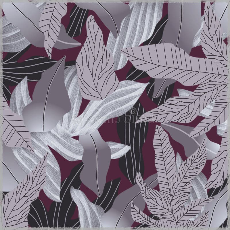 Seamless Pattern of Grey Tropical Leaves Stock Illustration ...