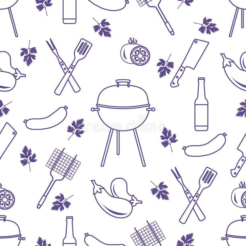 Seamless Pattern with Grill, Barbecue Tools. BBQ Stock Vector ...