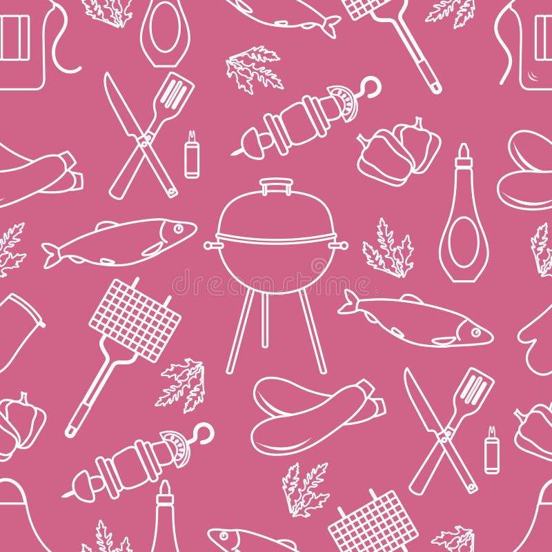Seamless Pattern with Grill, Barbecue Tools. BBQ Stock Vector ...
