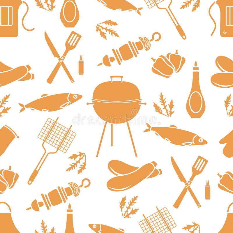 Seamless Pattern with Grill, Barbecue Tools. BBQ Stock Vector ...