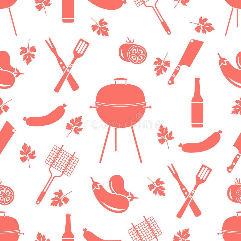 Seamless Pattern with Grill, Barbecue Tools. BBQ Stock Vector ...