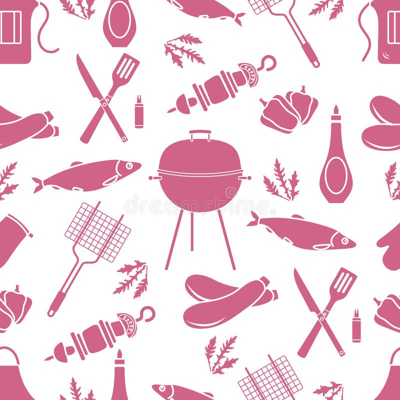 Seamless Pattern with Grill, Barbecue Tools. BBQ Stock Illustration ...