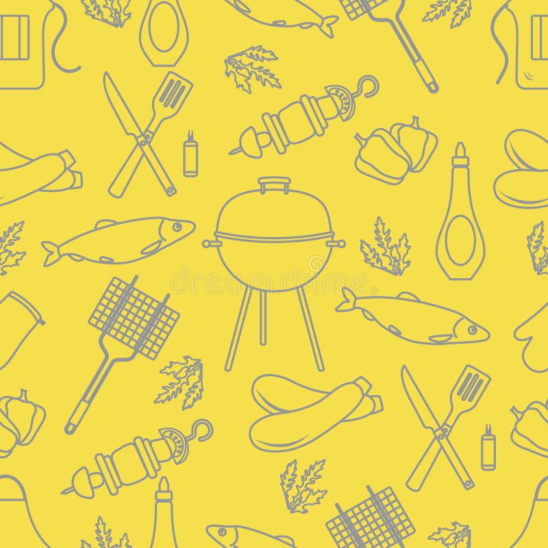 Seamless Pattern with Grill, Barbecue Tools. BBQ Stock Vector ...