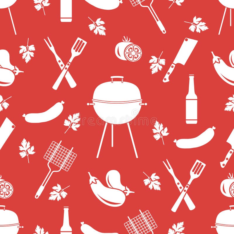 Seamless Pattern with Grill, Barbecue Tools. BBQ Stock Vector ...
