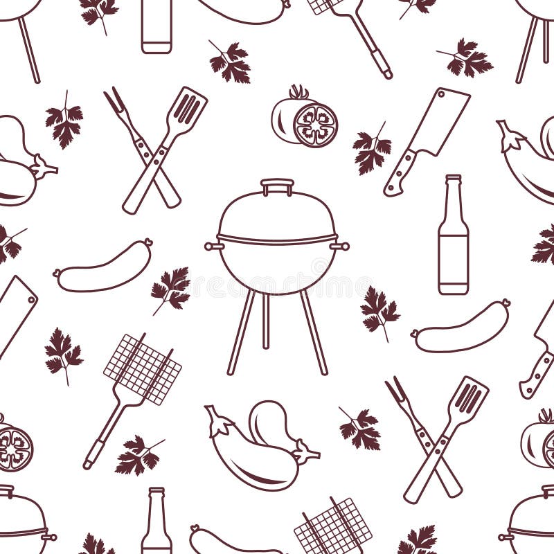 Seamless Pattern with Grill, Barbecue Tools. BBQ Stock Vector ...