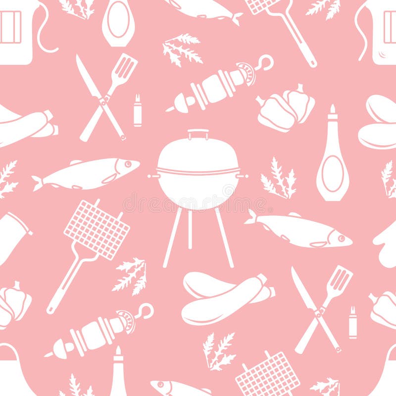 Seamless Pattern with Grill, Barbecue Tools. BBQ Stock Vector ...