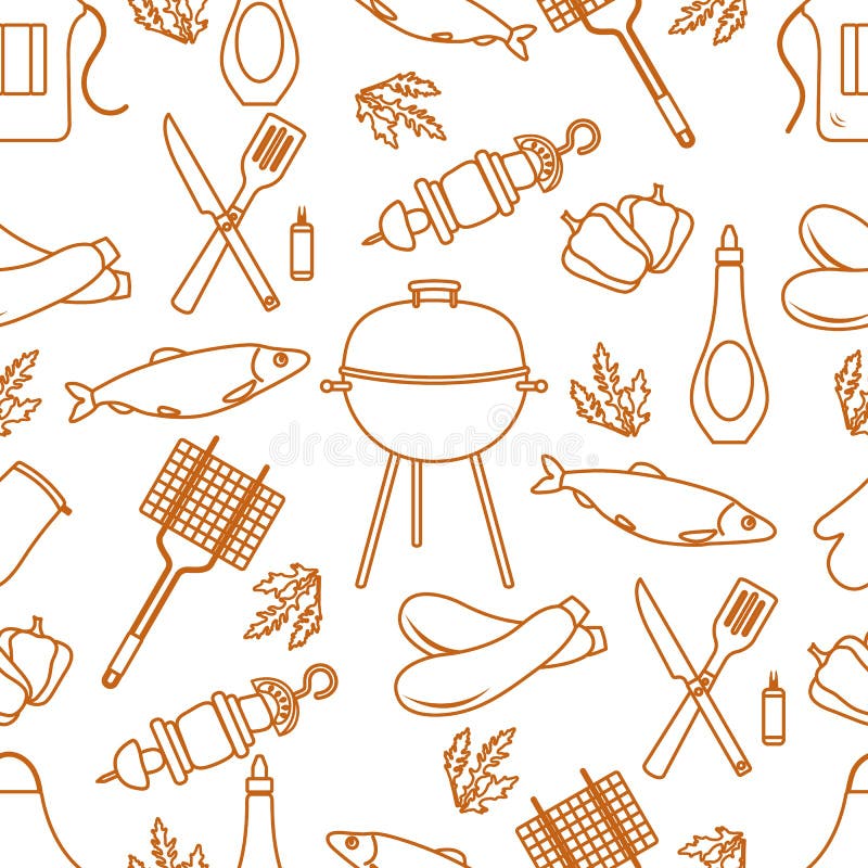 Seamless Pattern with Grill, Barbecue Tools. BBQ Stock Vector ...