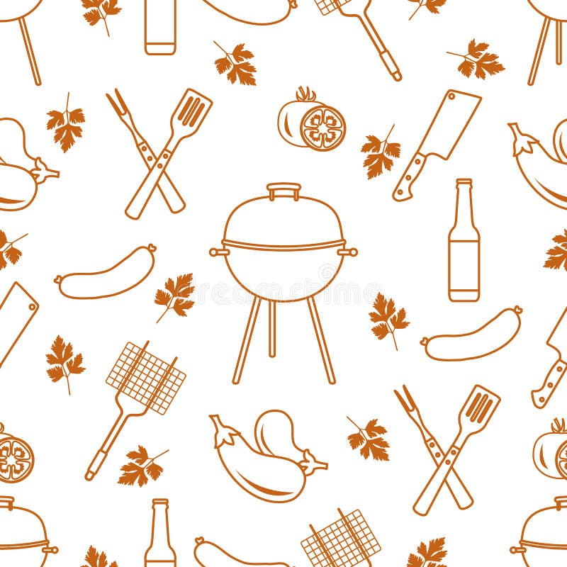 Seamless Pattern with Grill, Barbecue Tools. BBQ Stock Vector ...