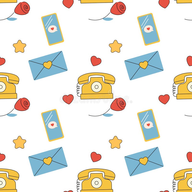 Seamless Pattern Groovy Old Fashioned Phone Stock Illustrations – 3 ...