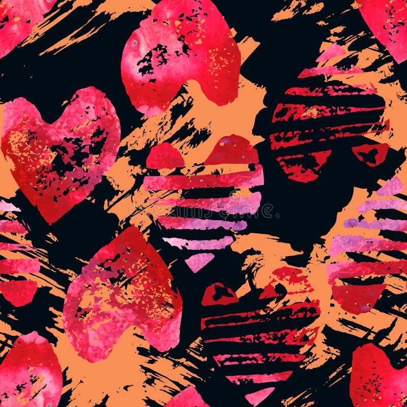 Seamless Pattern with Grunge Hearts. Stock Vector - Illustration of ...