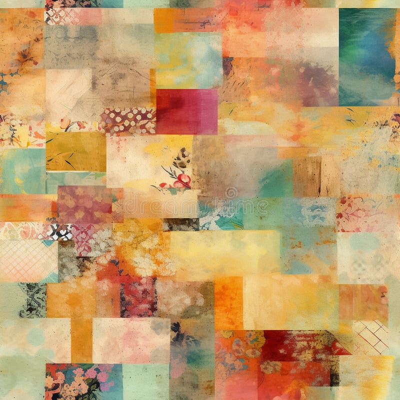 Seamless Pattern with Grunge Patchwork, Repetition Abstract Background ...