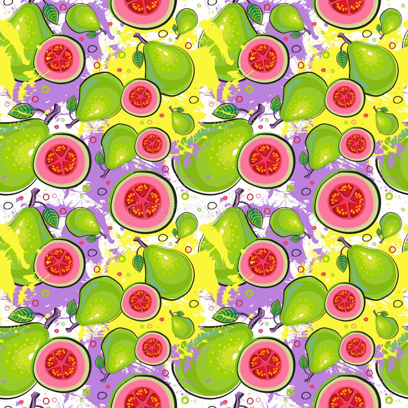 Seamless Pattern Guava Fruits Exotic Ornament Background Stock Vector ...