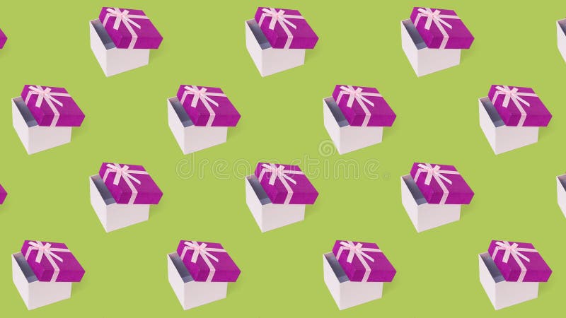 Seamless Pattern of Half-opened Gift Boxes on a Green Background Stock ...