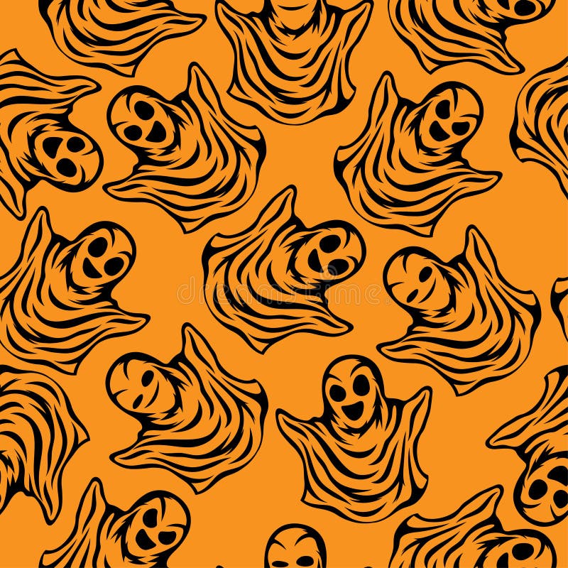 Cute Ghosts on Orange Background. Stock Vector - Illustration of design ...