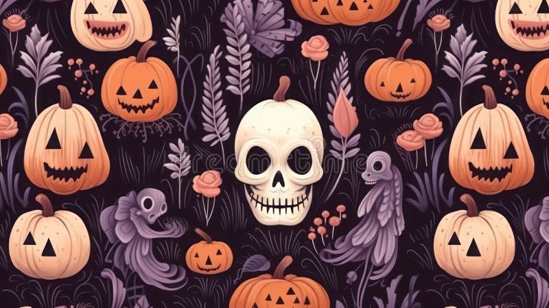 Seamless Pattern with Pumkin Halloween Pastel Halloween Candy Stock ...