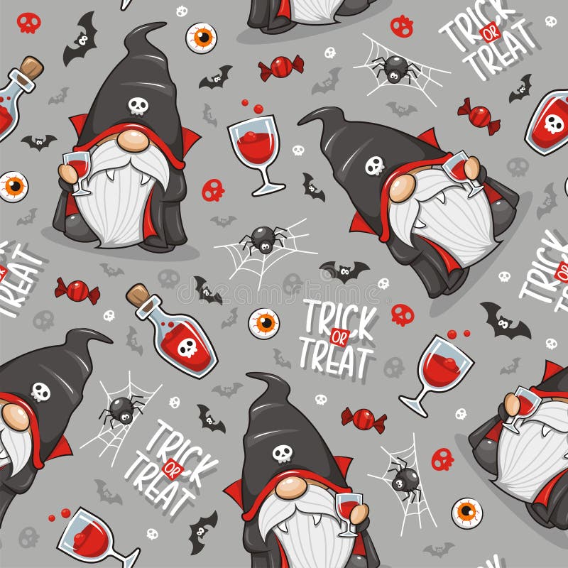 Seamless Pattern Halloween Vampire Gnome, Prince of Dracula, Cute ...