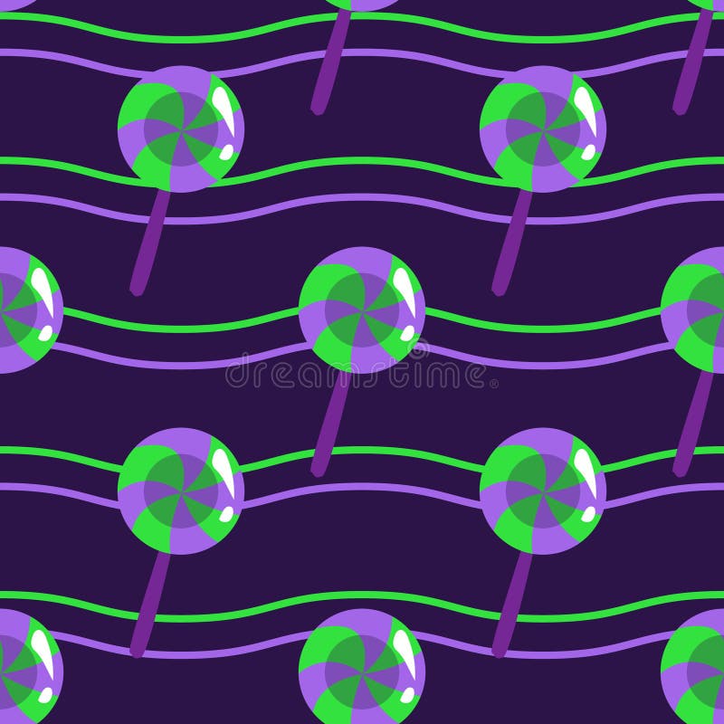 Seamless Pattern Halloween Wave and Lollipops Purple Green Stock Vector ...