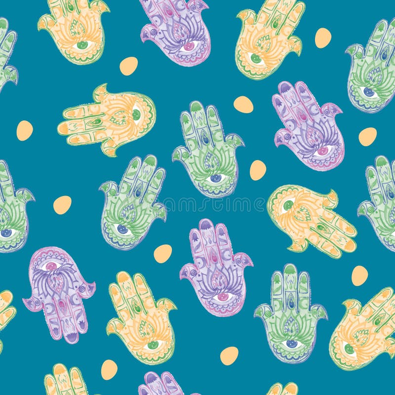 Seamless Pattern of Hamsa Hand Stock Vector - Illustration of east ...