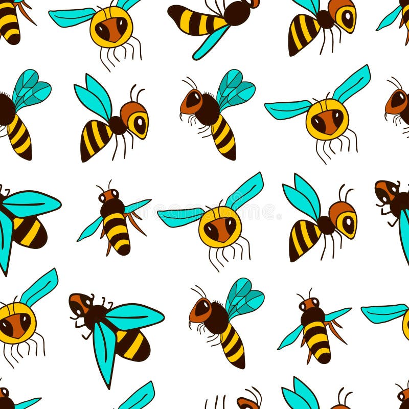 Seamless Pattern with Hand Draw Vector Cartoon Bee Stock Vector ...
