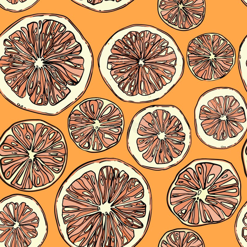 Seamless Pattern with Hand Drawing Cut Grapefruits Stock Vector ...