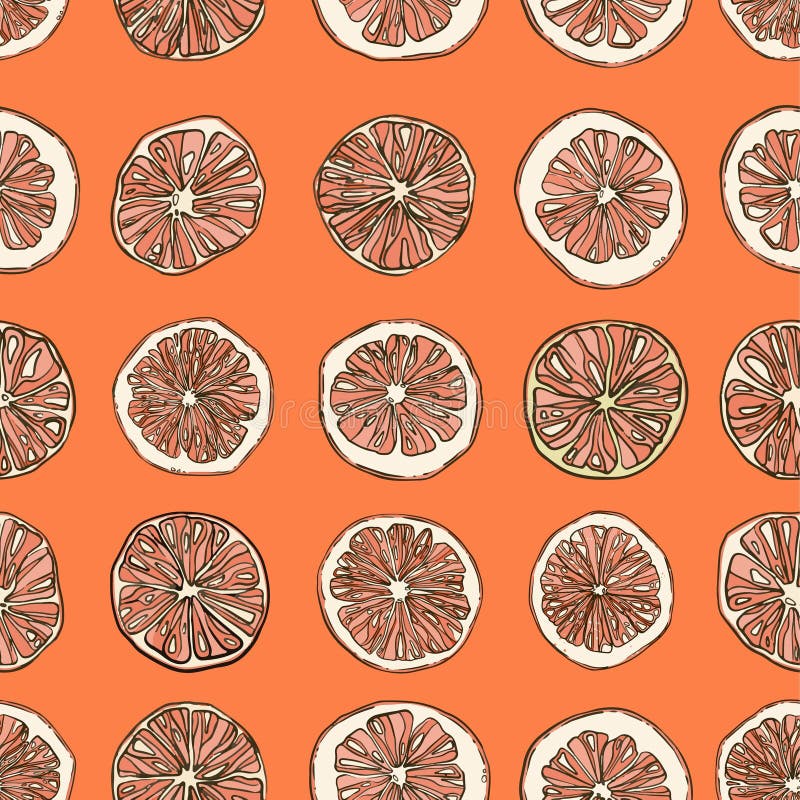 Seamless Pattern with Hand Drawing Cut Grapefruits Stock Vector ...