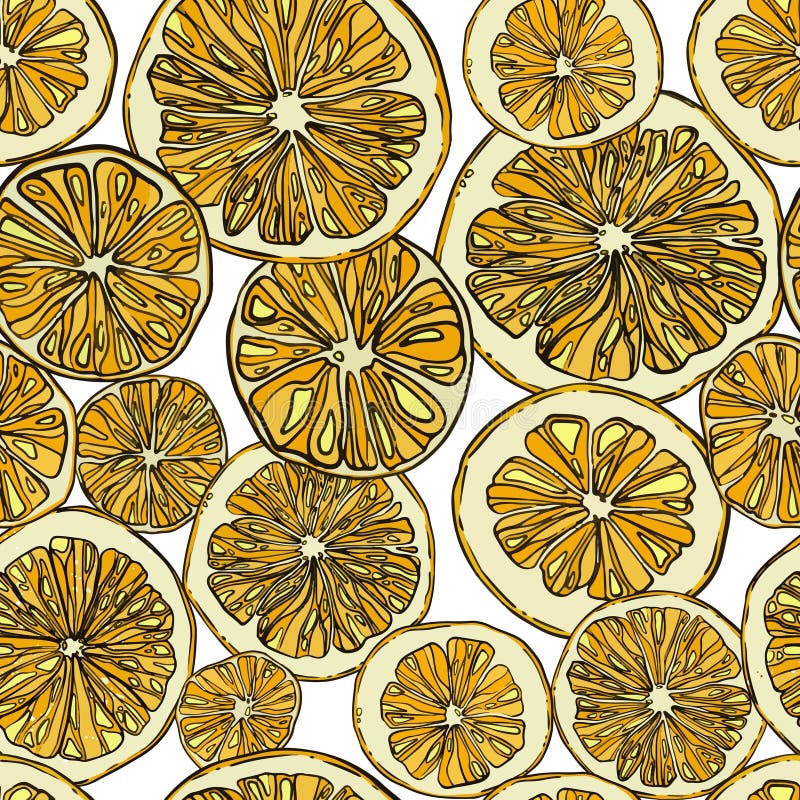 Seamless Pattern with Hand Drawing Cut Oranges Stock Vector ...