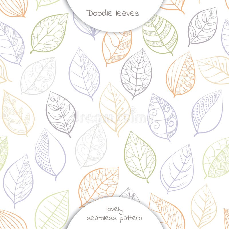 Seamless Pattern of Hand Drawing Leaves in White Background. Stock ...