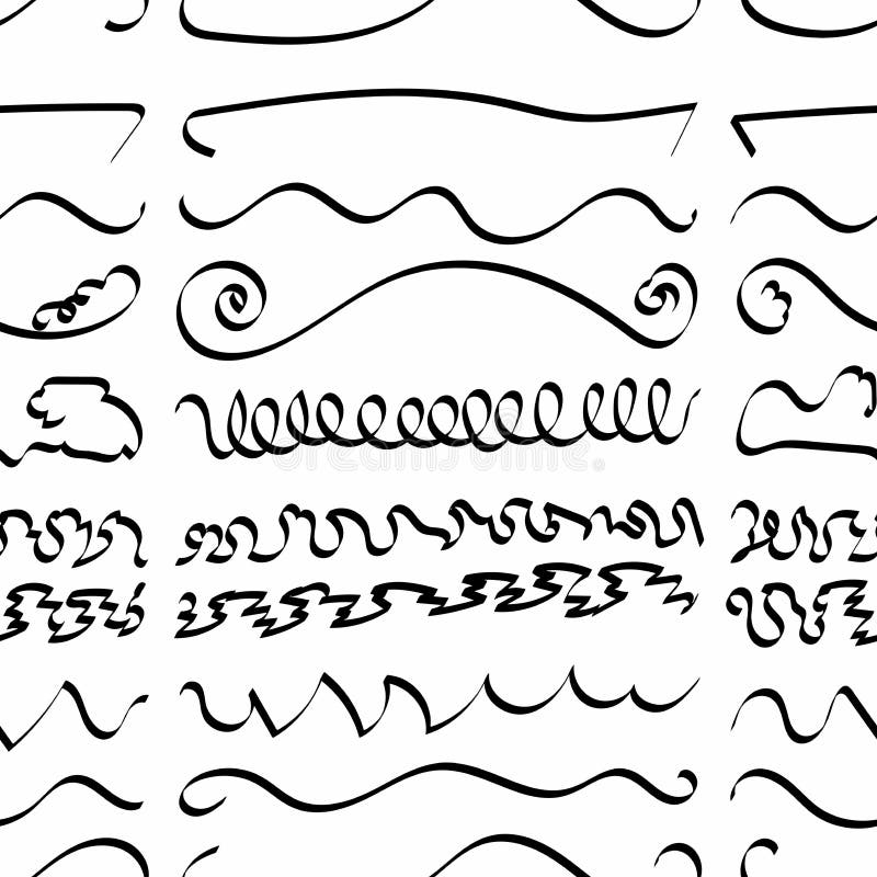Seamless Pattern Hand Drawing Line Art of Random Line Curve Wavy Black ...
