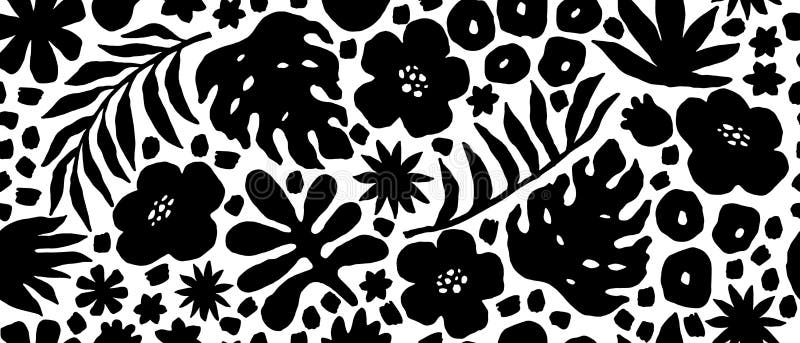 Seamless Pattern with Hand Drawn Abstract Plants, Flowers, Leaves ...