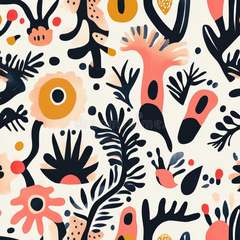 Seamless Pattern with Hand Drawn Abstract Shapes. Vector Illustration ...