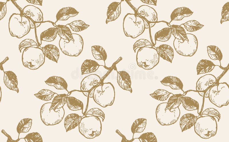 Seamless Pattern with Hand Drawn Apple Tree Branches Stock Vector ...