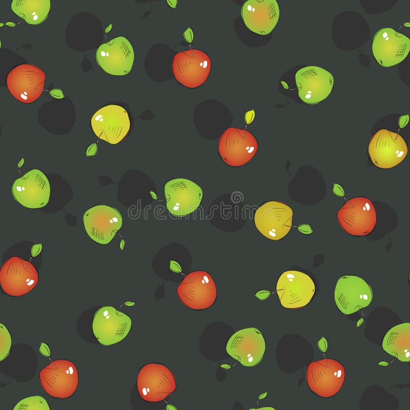 Seamless Pattern Of Hand Drawn Apples Stock Vector Illustration Of