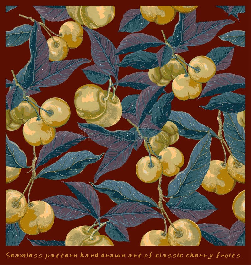 Seamless Pattern Hand Drawn Art of Classic Cherry Fruits 2023 Stock ...