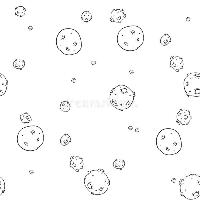 Seamless Pattern of Hand Drawn Asteroids and Meteorites of Various ...