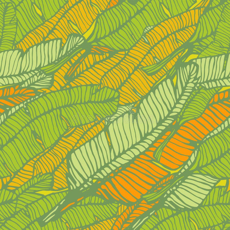 Seamless Pattern of Hand-drawn Banana Leaves Stock Vector ...