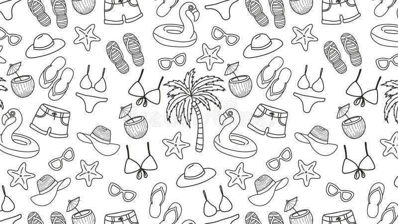 Seamless Pattern with Hand Drawn Beach Items. Vector Illustration ...