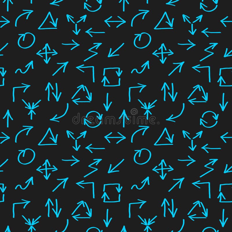 Seamless Pattern with Hand Drawn Blue Arrows on Black Background. Stock ...