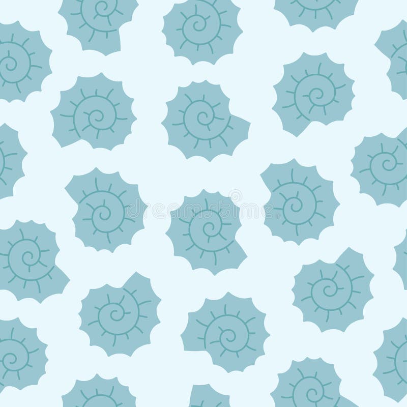 Seamless Pattern with Hand Drawn Blue Seashell on Blue Background ...