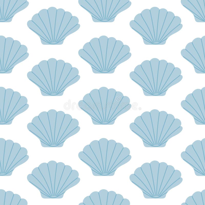 Seamless Pattern with Hand Drawn Blue Seashell on White Background ...