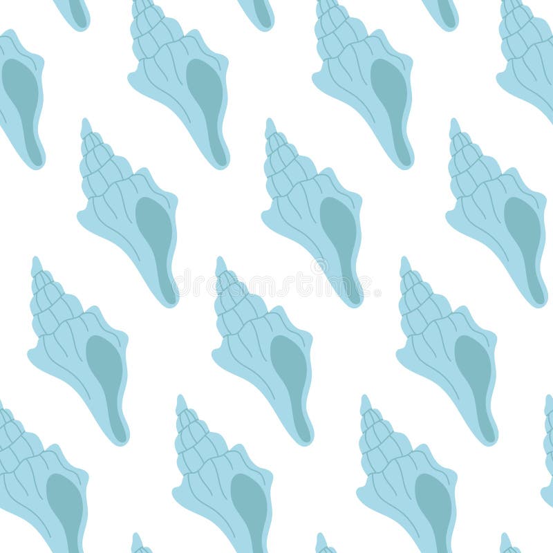 Seamless Pattern with Hand Drawn Blue Seashell on White Background ...